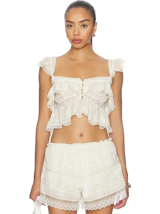 LoveShackFancy Linata Lace-trimmed Top - Ivory