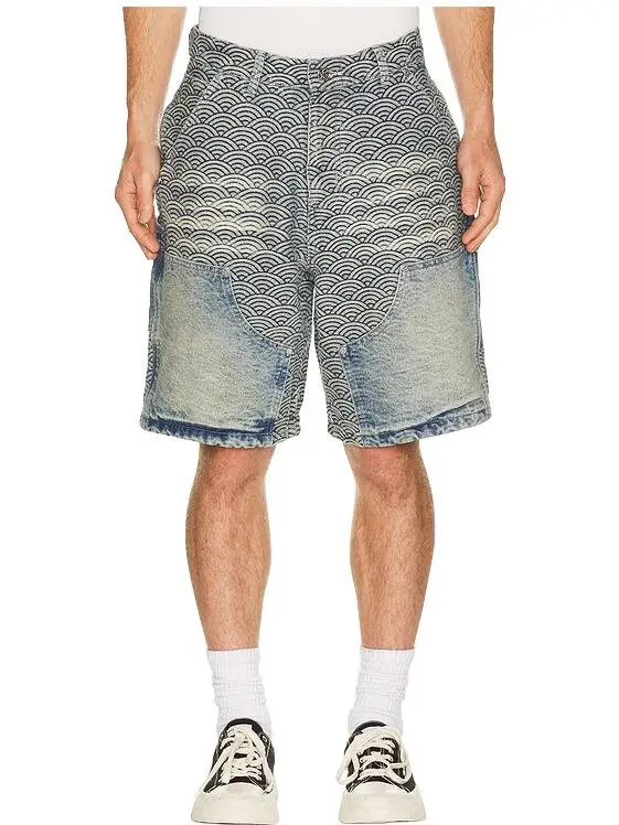 RYOKO RAIN Seigaiha Denim Shorts - Blue