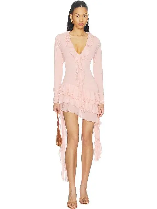 Ronny Kobo Asymmetrical Ruffled Chiffon Dress - Seashell