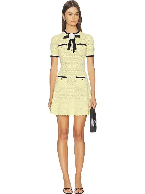 SELF-PORTRAIT Pointelle Knit Mini Dress - Yellow