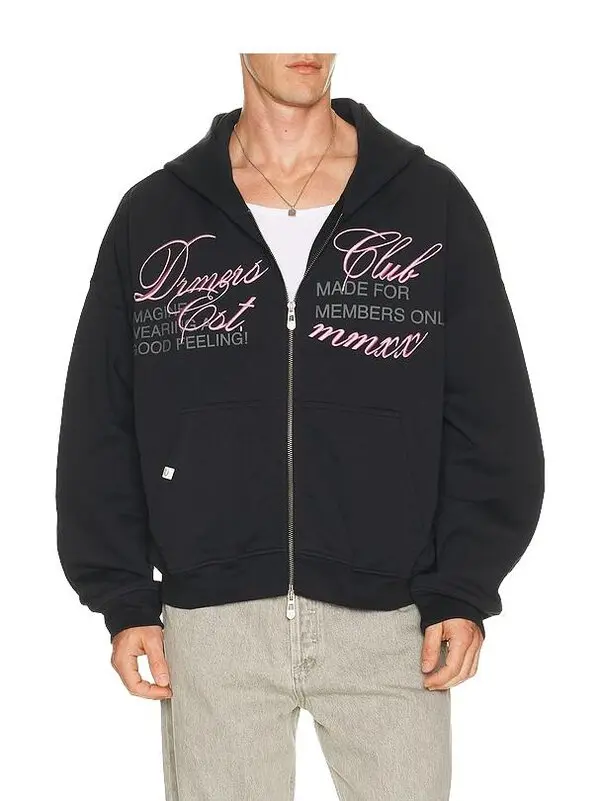 DRMERS CLUB Cursive Logo Zip Up Hoodie - Black