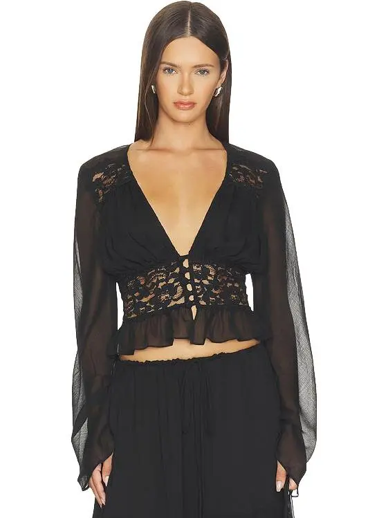 Arcina Ori Alessandra Lace Trimmed Cropped Top - Black