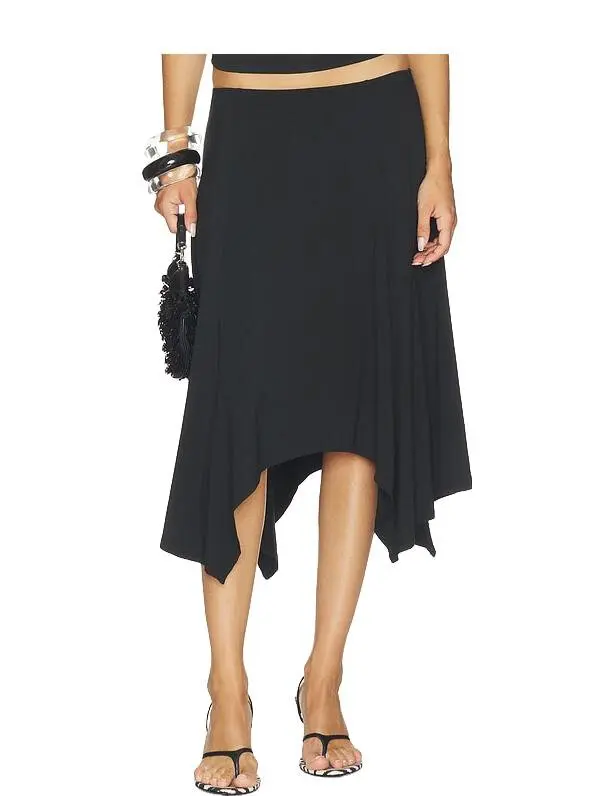 GUIZIO Asymmetrical Hem Midi Skirt - Black