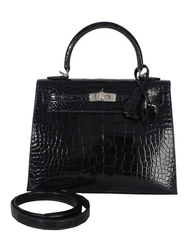 Hermès Sellier Kelly 25 Handbag In Shiny Alligator - Blue