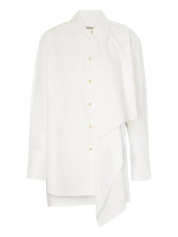 Ossou Tess Draped Cotton Poplin Shirt - Neutrals