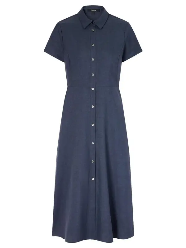 Theory Belted Pleated Midi Dress - Blue