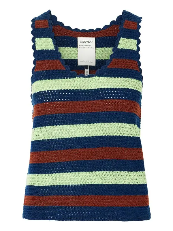Escvdo Santos Striped Crocheted Cotton Tank - Multi