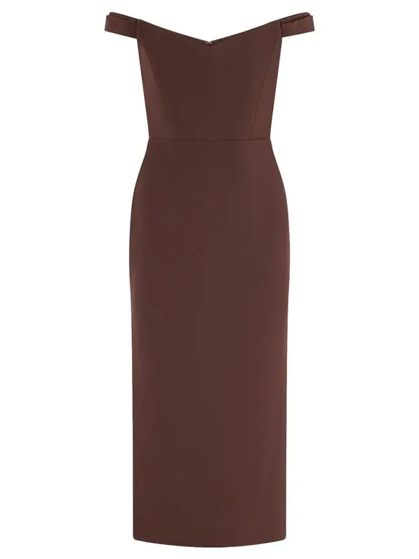 Alex Perry Off-the-shoulder Sweetheart Neckline Midi Dress - Brown