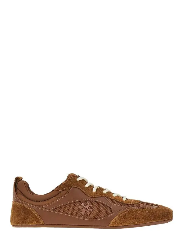Tory Burch Mesh And Leather Lace-up Sneakers - Brown