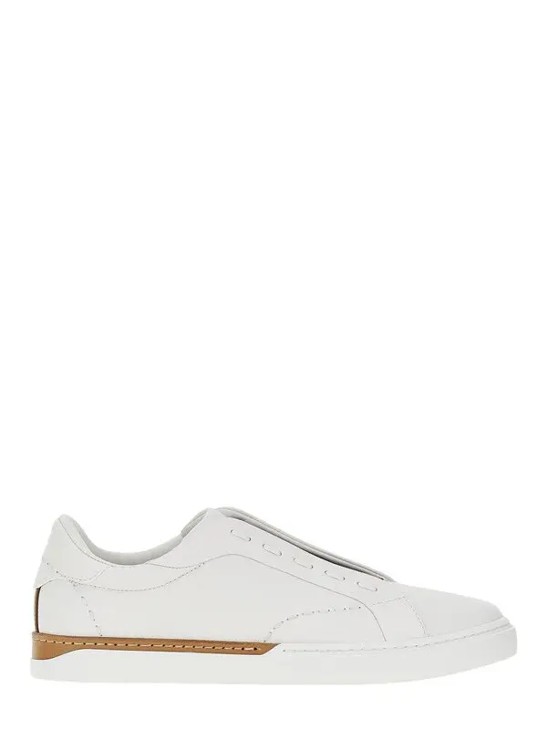 Fendi Selleria Stitching Leather Slip-on Sneakers - White