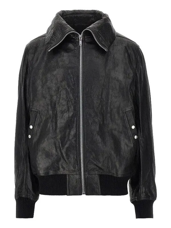 Rick Owens Dracuflight Leather Bomber Jacket - Black