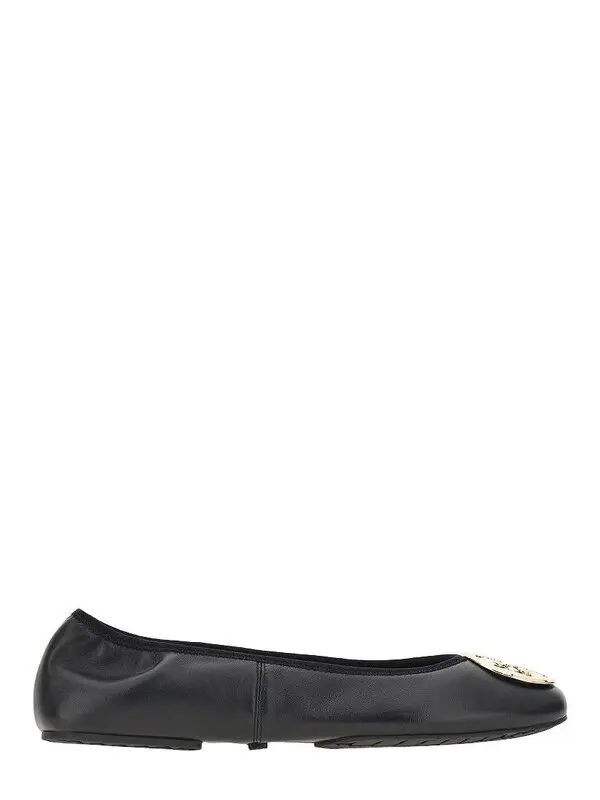 Tory Burch Reva Nappa Leather Ballerinas With Gold-finished Medallion - Black
