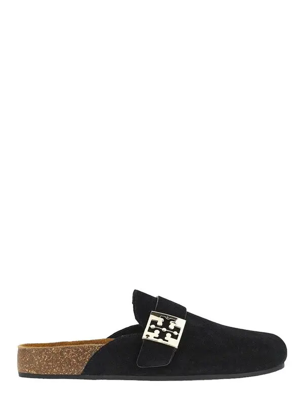 Tory Burch Mellow Suede Mules With Gold-finished Buckle - Black