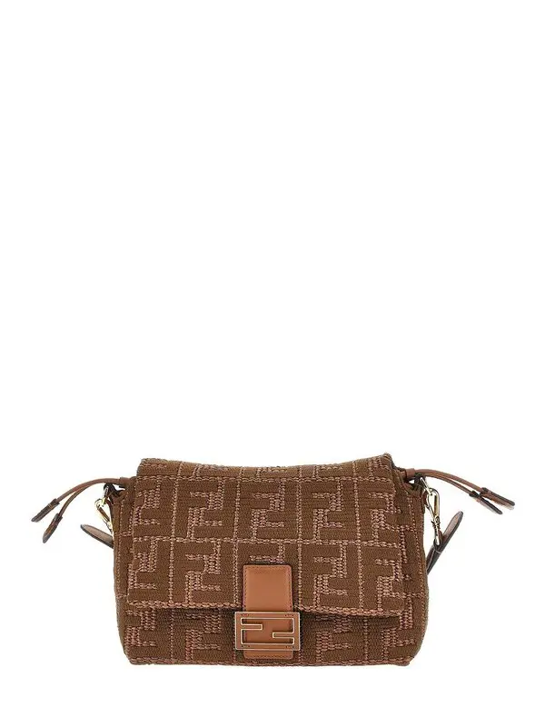 Fendi Embroidered Raffia Medium Mamma Baguette Bag - Brown