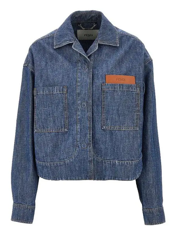 Fendi Chambray Denim Jacket With Leather Pocket - Blue