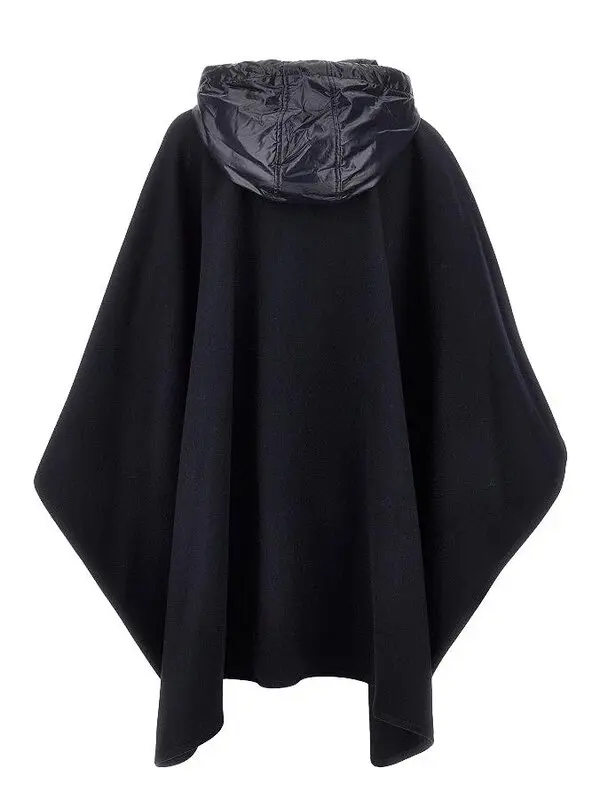 Moncler Wool Cloth Cape With Nylon Hood - Blue