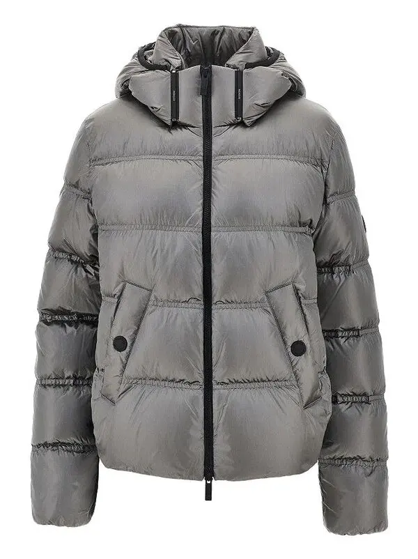 Moncler Short Down Jacket With Hood - Grey
