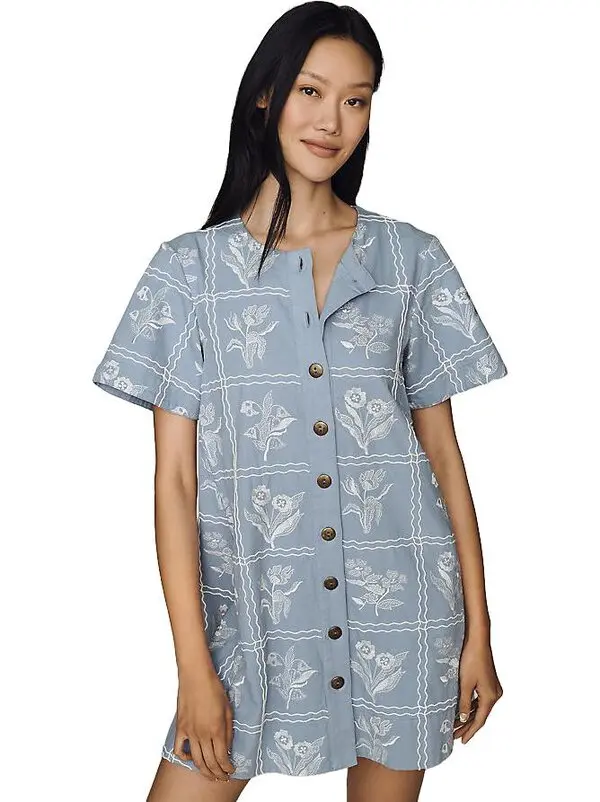 Maeve Pollie Buttondown Mini Swing Dress - Blue