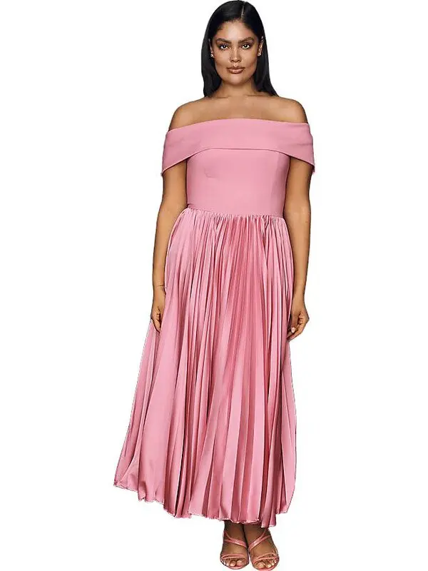 HUTCH Off-shoulder Twofer Midi Dress - Pink
