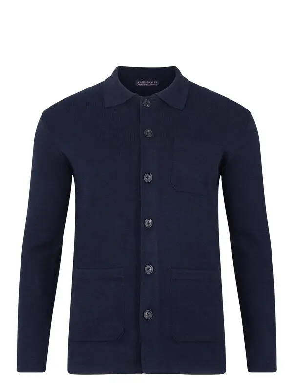 PAUL JAMES KNITWEAR Midweight Cotton Benjaminn Work Shirt Navy - Blue