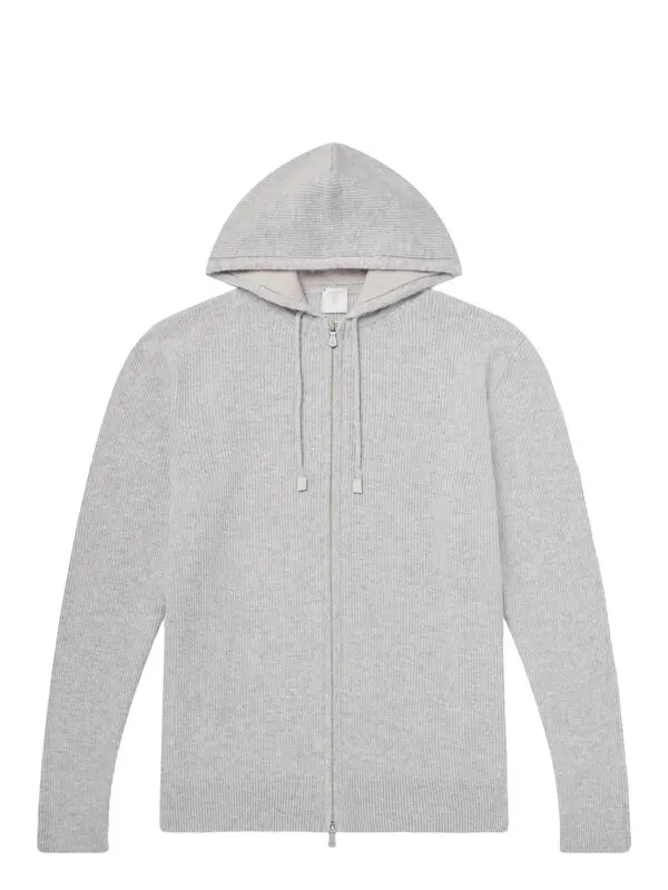 Eleventy Ribbed Cashmere Zip-up Hoodie - Gray