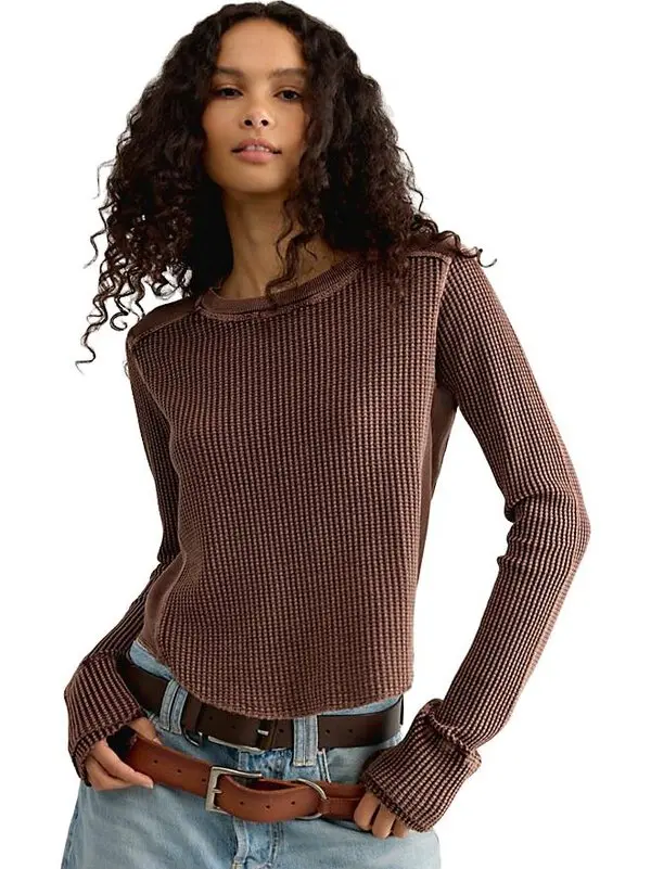 Free People Baby Blake Cropped Thermal Top - Mole