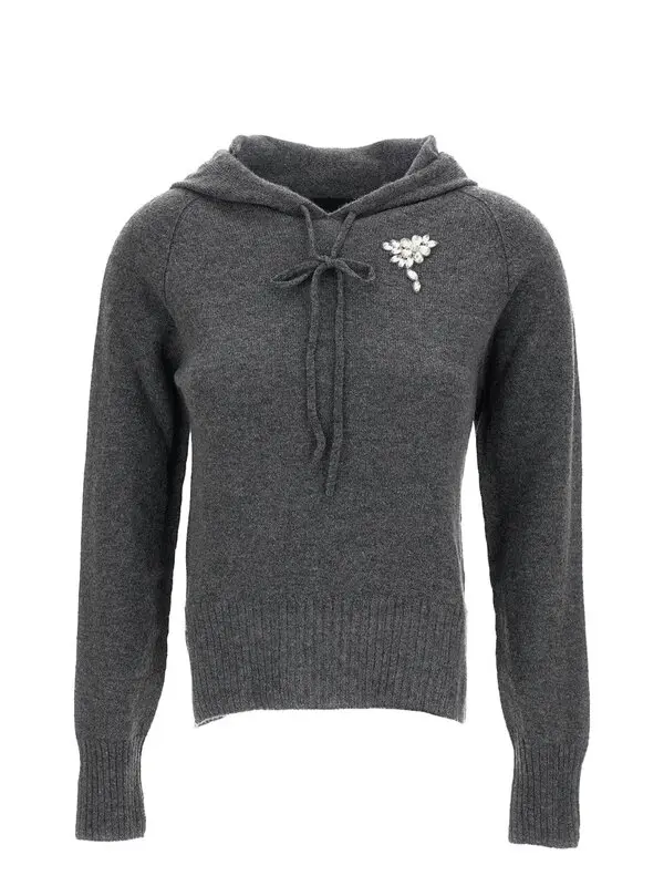 Simone Rocha Crystal Embellished Cashmere Hooded Sweater - Grey