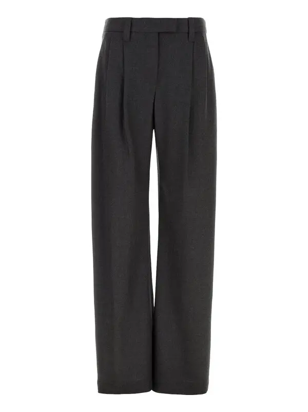 Brunello Cucinelli Charcoal Wool Pleated Trousers - Grey