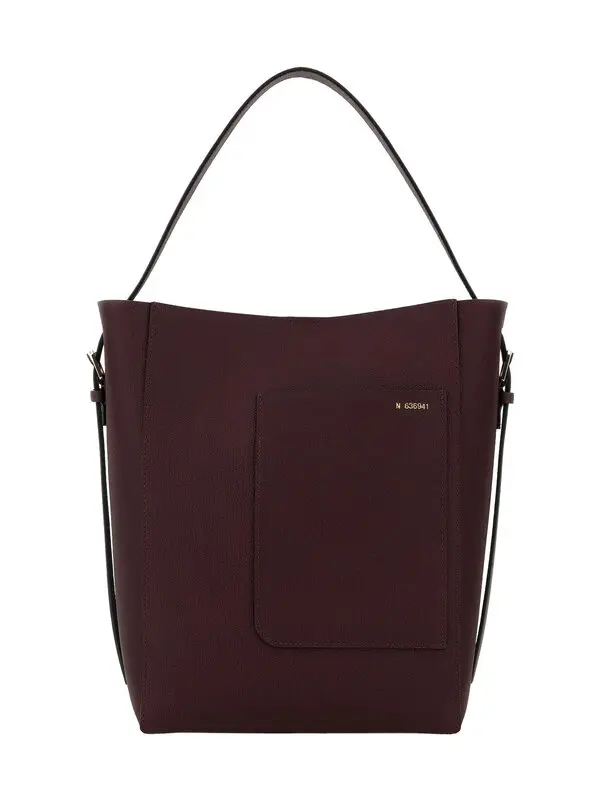 VALEXTRA Burgundy Leather Soft Bucket Bag - Red