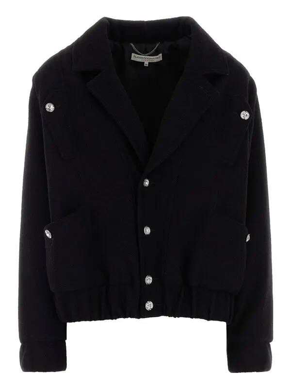 Alessandra Rich Boucle Oversize Bomber Jacket - Black