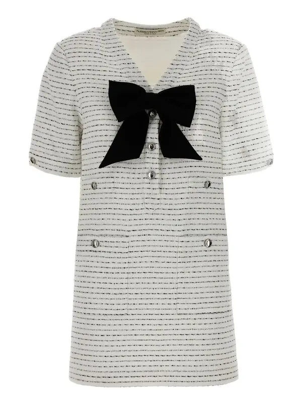 Alessandra Rich Embroidered Tweed Mini Dress With Bow Detail - White