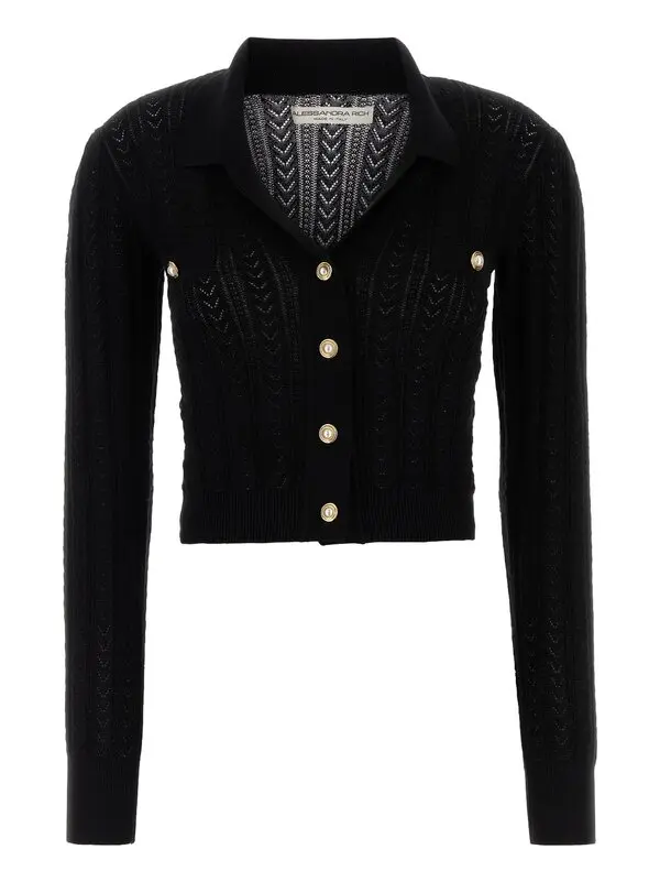Alessandra Rich Cotton Blend Cardigan - Black