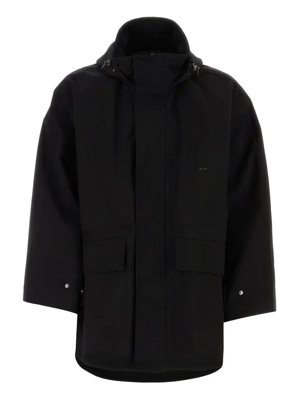 WOOYOUNGMI Nylon Hooded Windbreaker With Metal Logo Detail - Black