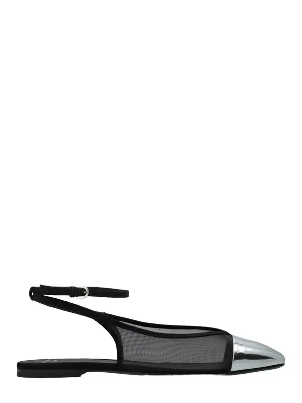 Emporio Armani Backless Ballet Flats With Metallic Cap Toe - Black