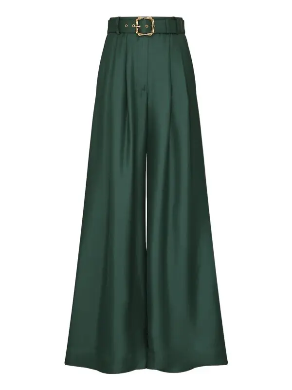 Zimmermann Pavilion Double Tuck Pants Wide Leg, Belted Silhouette - Pine