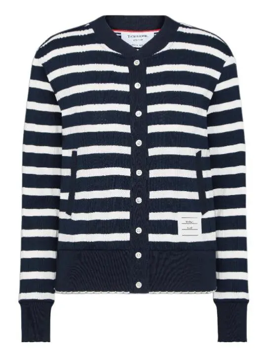 Thom Browne Striped Ribbed Scallop Cardigan - Black