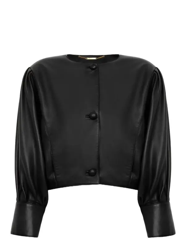Chloé Cropped Leather Jacket With Covered Horn Buttons - Black
