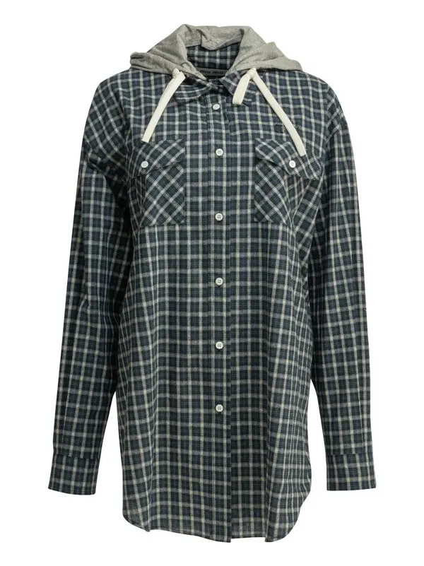 Miu Miu Check-pattern Hooded Shirt - F022x