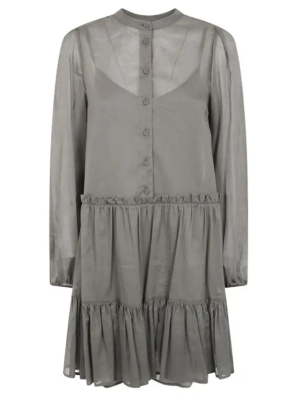 TWINSET Sheer Ruffled Shirt Dress - Gray