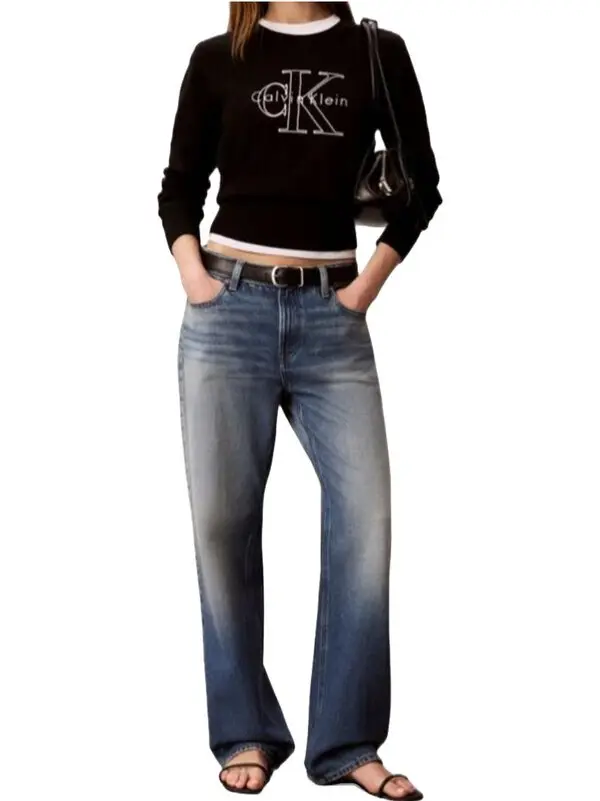 Calvin Klein Logo Embroidered Cropped Sweater - Black