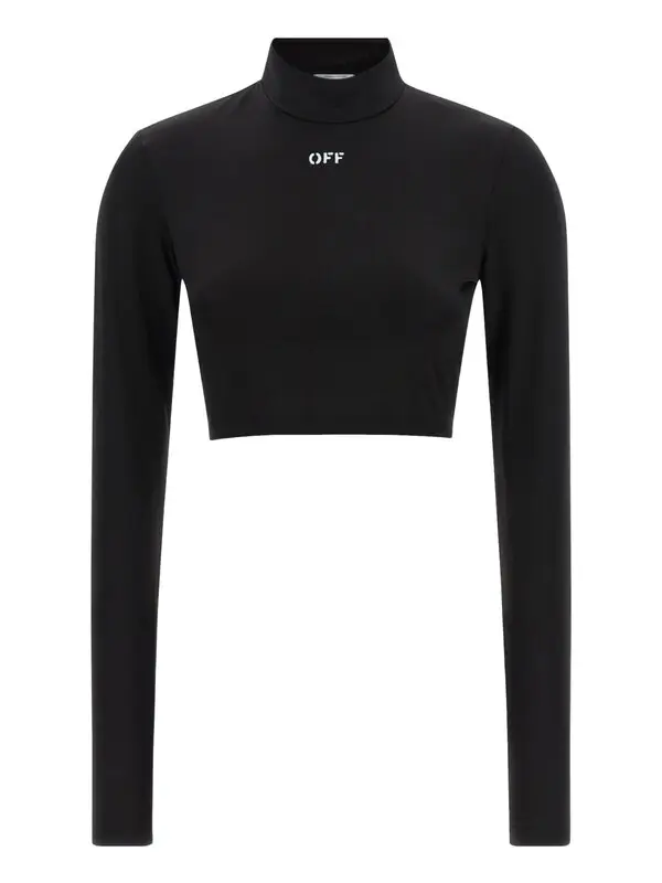 Off-White Off Stamp Cropped Long-sleeve Top - Black