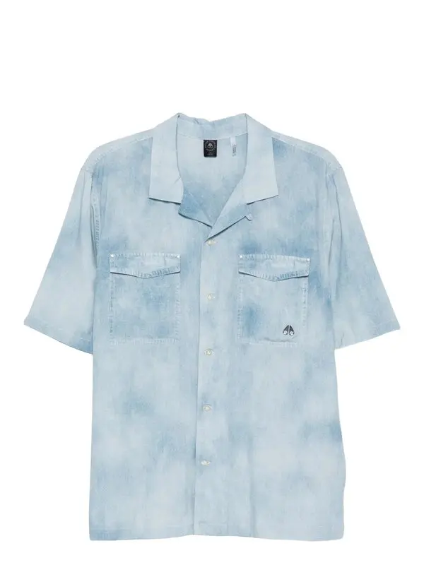 Moose Knuckles Denim-print Short-sleeve Shirt - Blue
