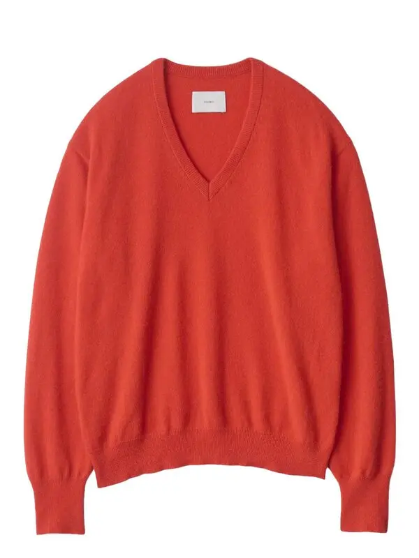 SSSTEIN Cashmere Knitted V-neck Long-sleeve Sweater - Red