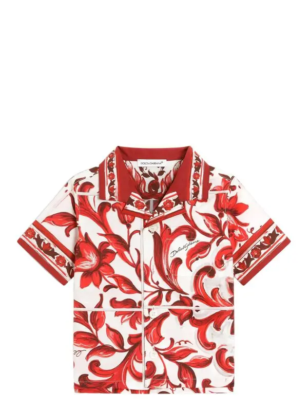 Dolce & Gabbana Majolica Print Short Sleeve Shirt - Red