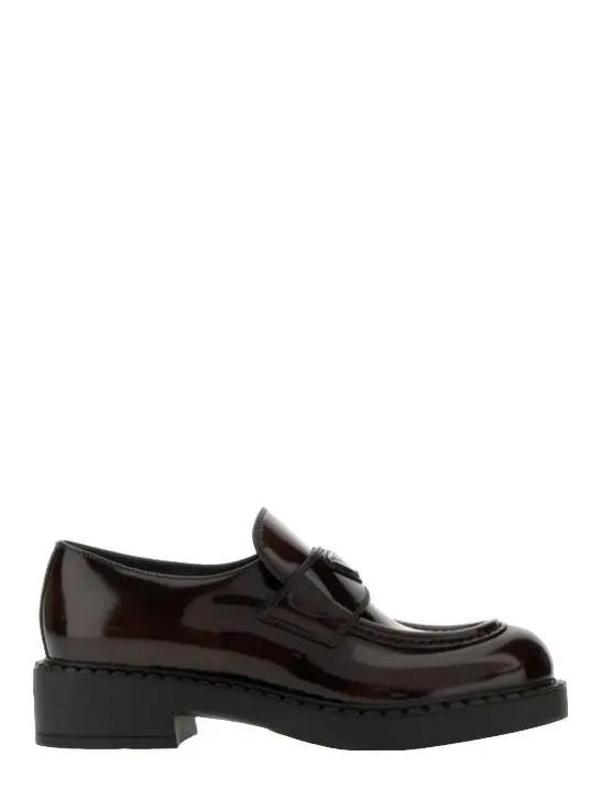Prada Black Leather Triangle Logo Loafers - No