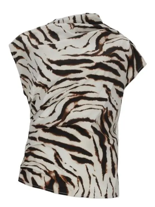 GANNI Draped Open-back Top With Abstract Zebra Print - Egret