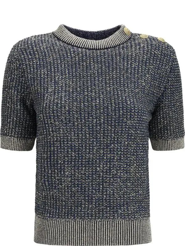 Balmain Sequined Button Knitted Sweater - Black
