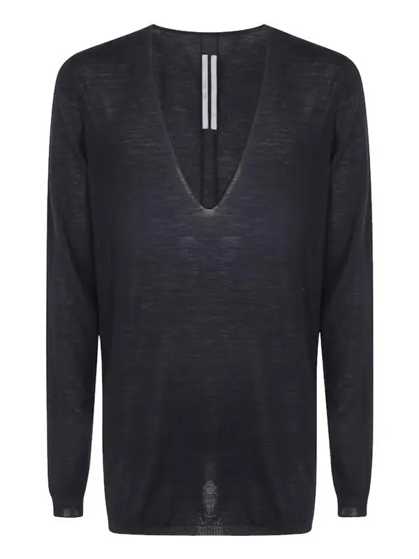 Rick Owens V-neck Wool Sweater - Black