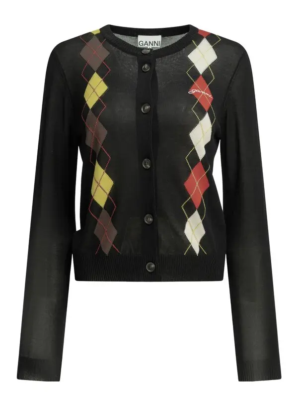 GANNI Argyle Buttoned Cardigan - Black
