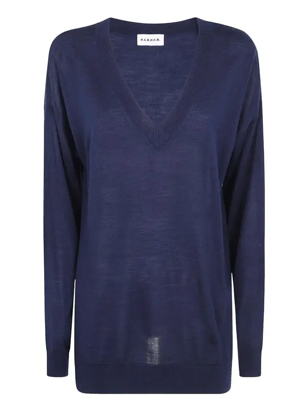 P.a.r.o.s.h Linfa Oversized V-neck Knitted Jumper - Navy